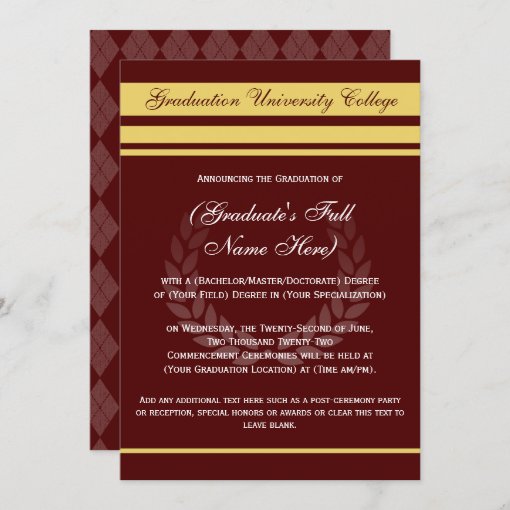 Formal College Graduation Announcements ~ Maroon | Zazzle