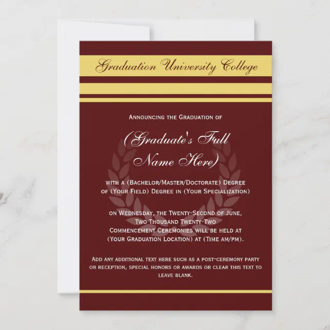 Formal College Graduation Announcements ~ Maroon | Zazzle
