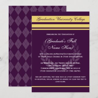 Formal College Graduation Announcements ~Purple | Zazzle