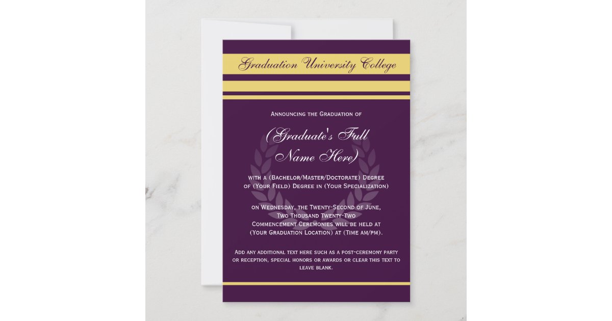 Formal College Graduation Announcements ~Purple | Zazzle