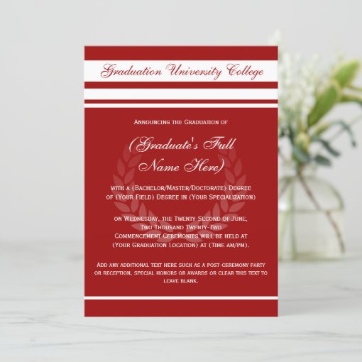 Formal College Graduation Announcements (Red) | Zazzle