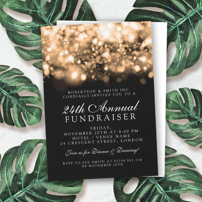 Formal Corporate Gala Event Gold Sparkling Lights Invitation | Zazzle