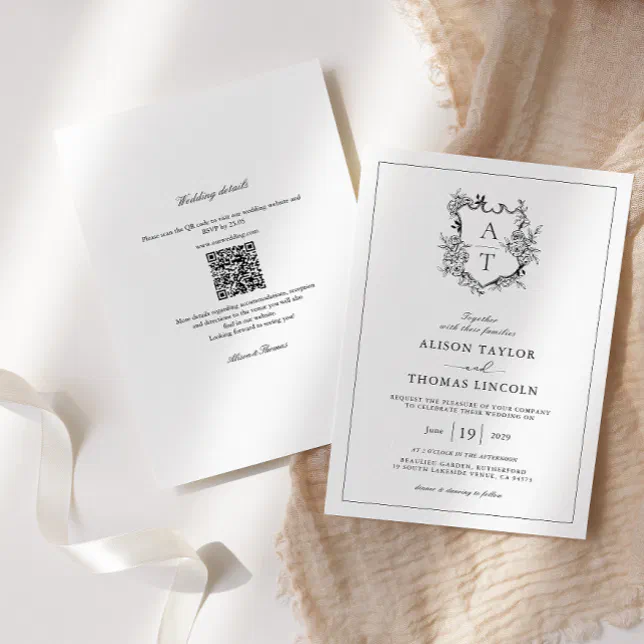Formal Crest QR Code All In One Wedding Invitation | Zazzle