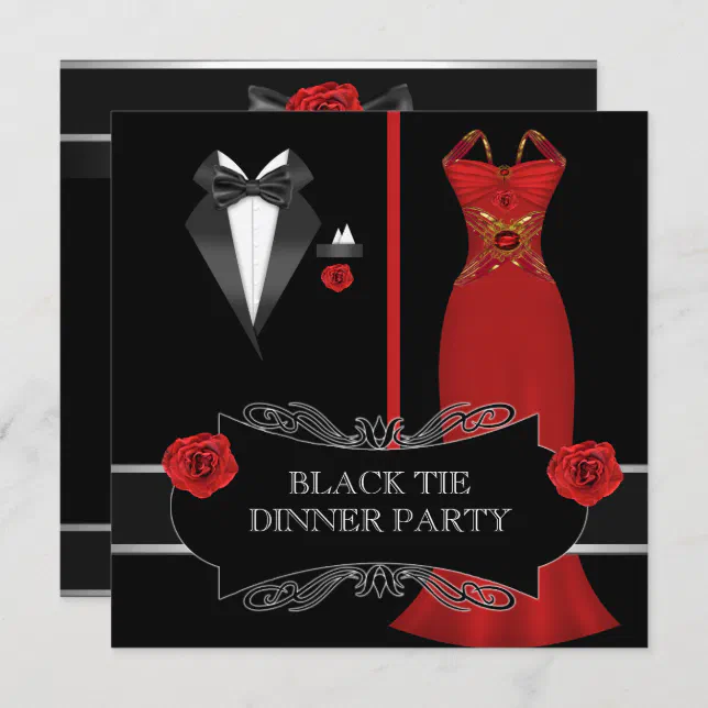 Formal Dinner Party White Black Tie Red 2B Invitation | Zazzle