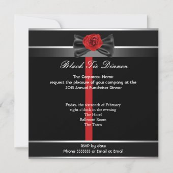 Formal Dinner Party White Black Tie Red 2B Invitation | Zazzle