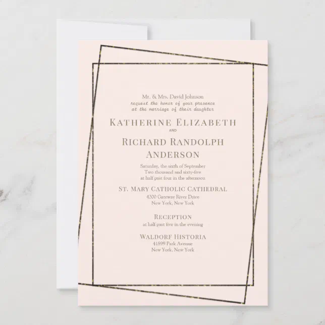 Formal & Elegant Blush & Gold Wedding Invitation | Zazzle