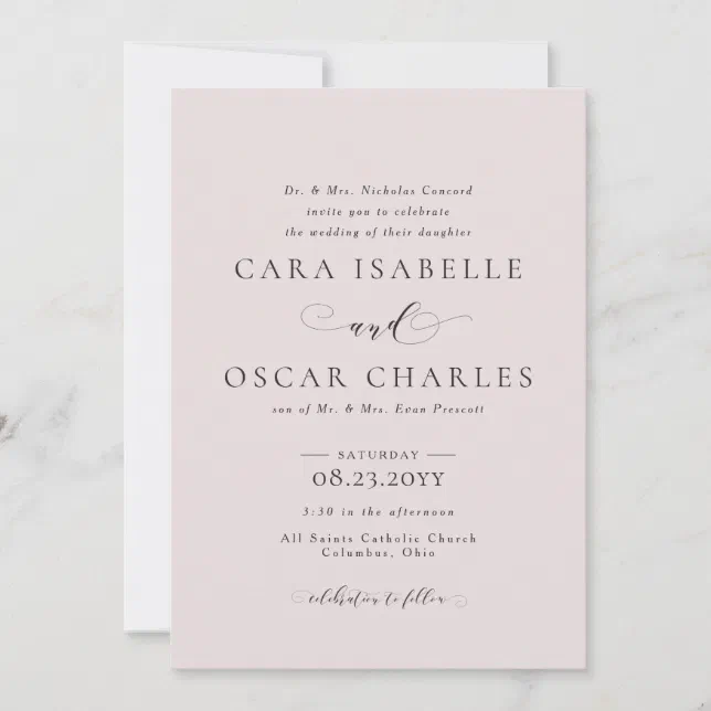 Formal elegant blush pink wedding invitation | Zazzle