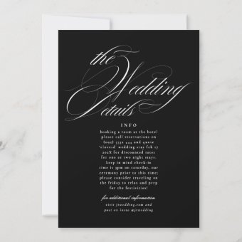 Formal Elegant Calligraphy Wedding | Details Back Invitation | Zazzle
