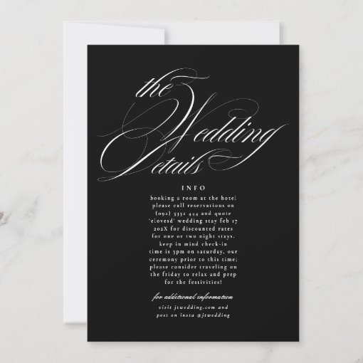 Formal Elegant Calligraphy Wedding | Details Back Invitation | Zazzle