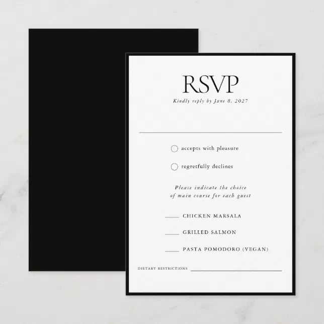 Formal Elegant Classic Black Frame Wedding RSVP Card | Zazzle