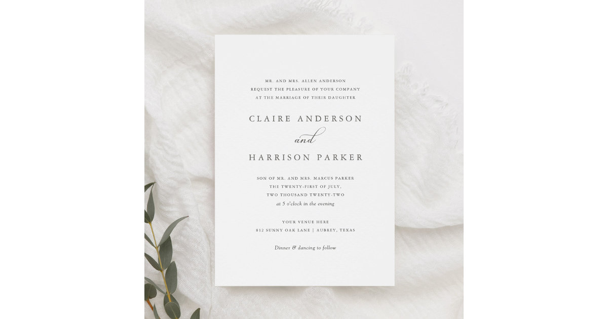 Formal Elegant Script Wedding Invitation | Zazzle