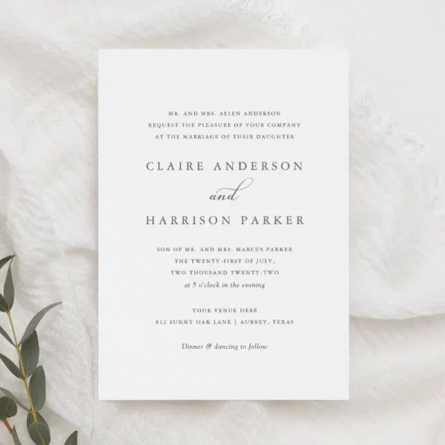 Formal Elegant Script Wedding Invitation | Zazzle