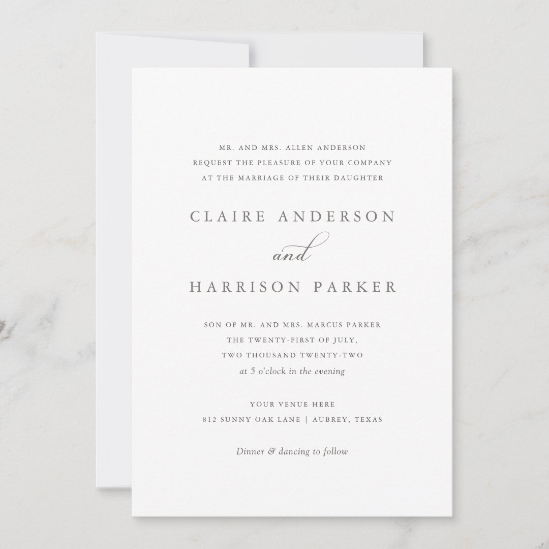 Formal Elegant Script Wedding Invitation | Zazzle