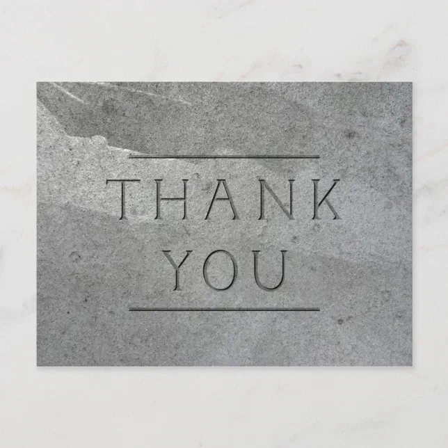 Formal Engraved Gray Stone THANK YOU Postcard | Zazzle