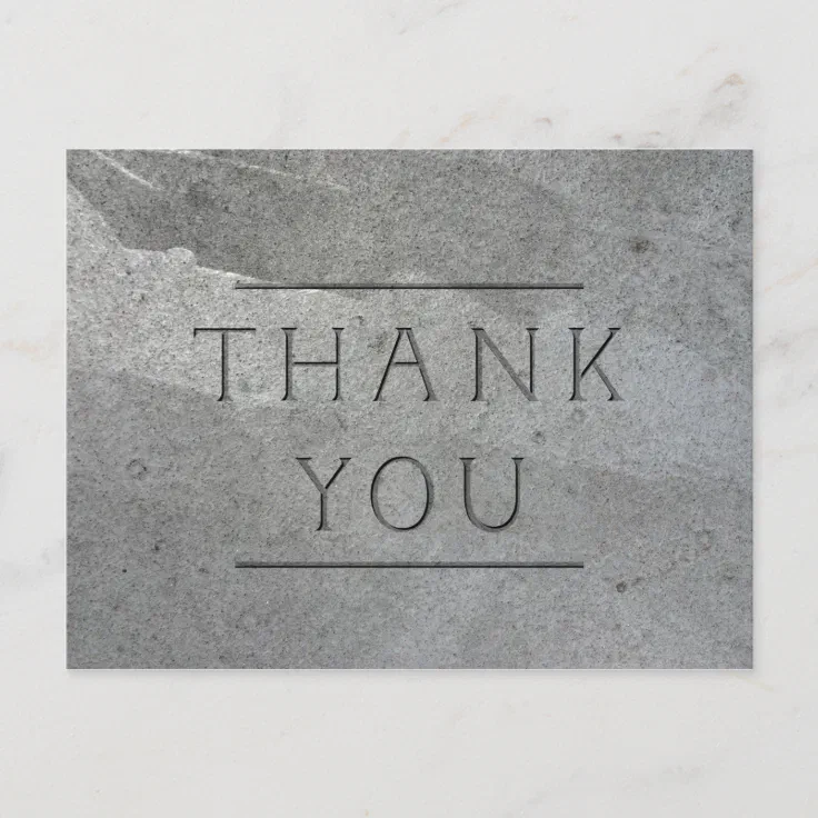 Formal Engraved Gray Stone THANK YOU Postcard | Zazzle