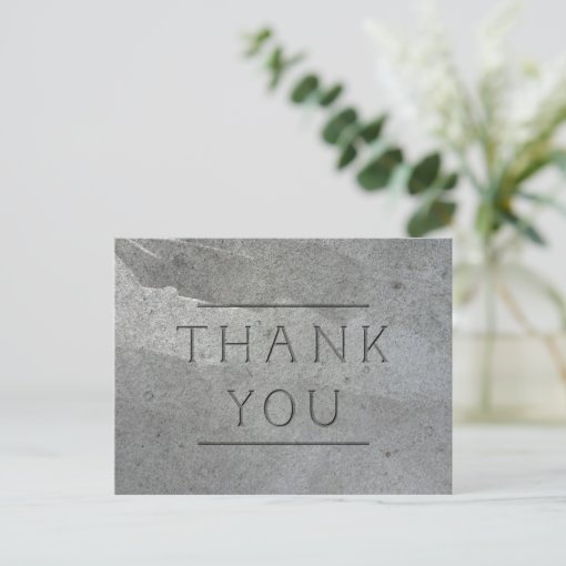 Formal Engraved Gray Stone THANK YOU Postcard | Zazzle