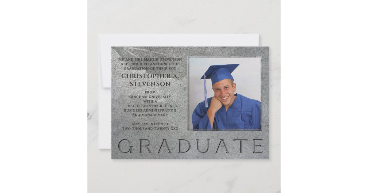 Formal Engraved Stone Graduate Photo Announcement | Zazzle