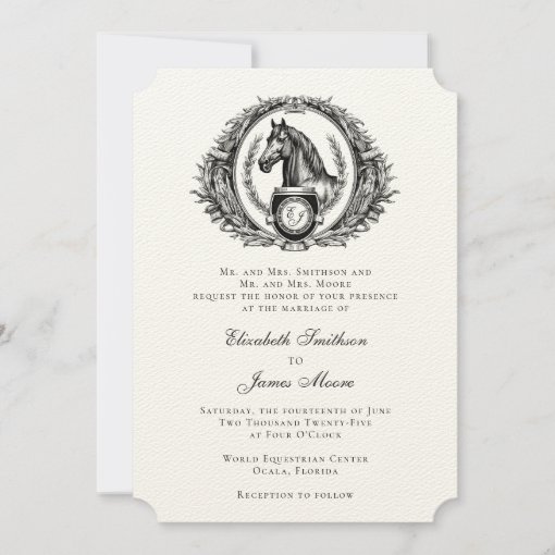 Formal Equestrian Horse Monogram Crest Wedding Invitation | Zazzle