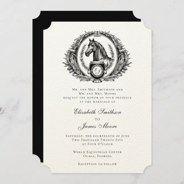 Formal Equestrian Horse Monogram Crest Wedding Invitation | Zazzle