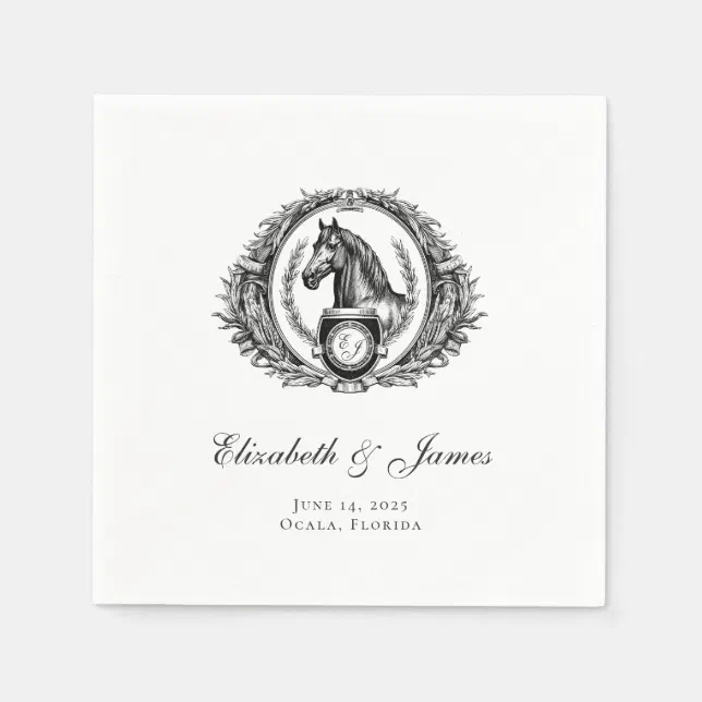 Formal Equestrian Horse Monogram Crest Wedding Napkins | Zazzle