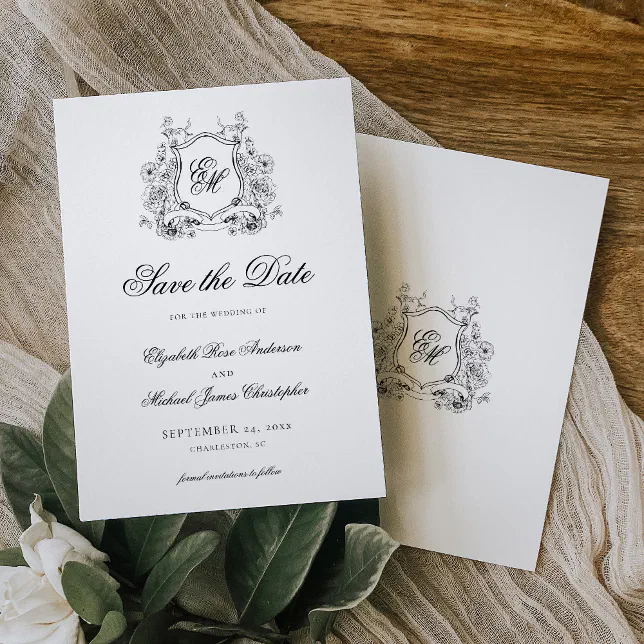 Formal Floral Crest Monogram Elegant Wedding Save The Date | Zazzle