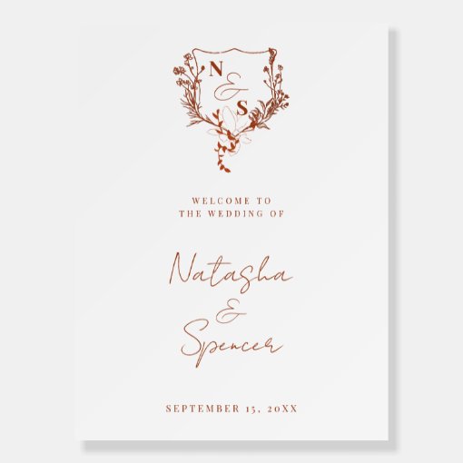 Formal Floral Crest Monogram Wedding Welcome Sign | Zazzle