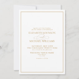 Formal Gold Classic Script Wedding Invitation | Zazzle