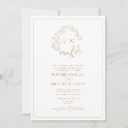 Formal Gold Leafy Crest Monogram Wedding Invitation | Zazzle