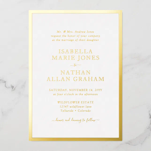 Formal Gold Wedding Foil Invitation | Zazzle
