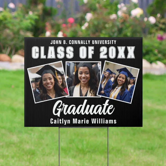 Formal Graduation Photo Collage Black White Yard Sign | Zazzle