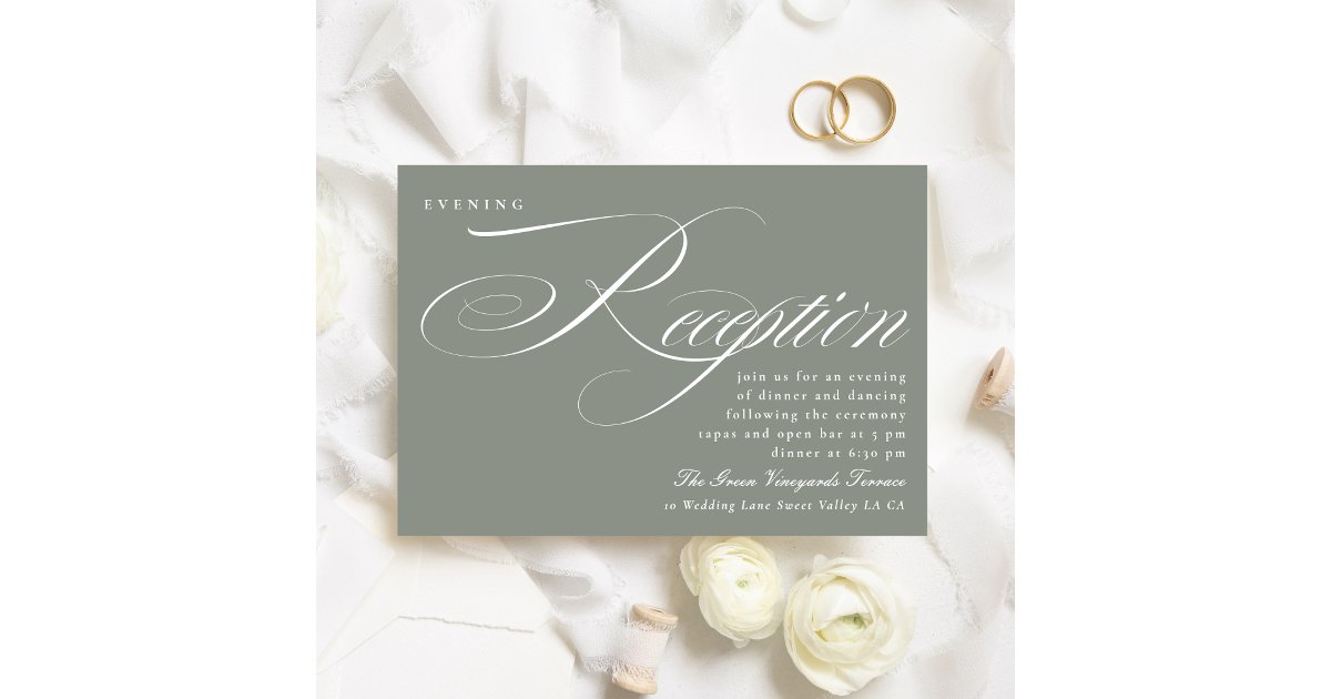 Formal Gray Green Calligraphy Wedding Reception Invitation | Zazzle
