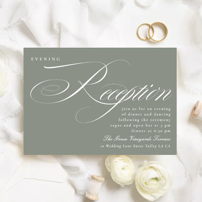 Formal Gray Green Calligraphy Wedding Reception Invitation | Zazzle