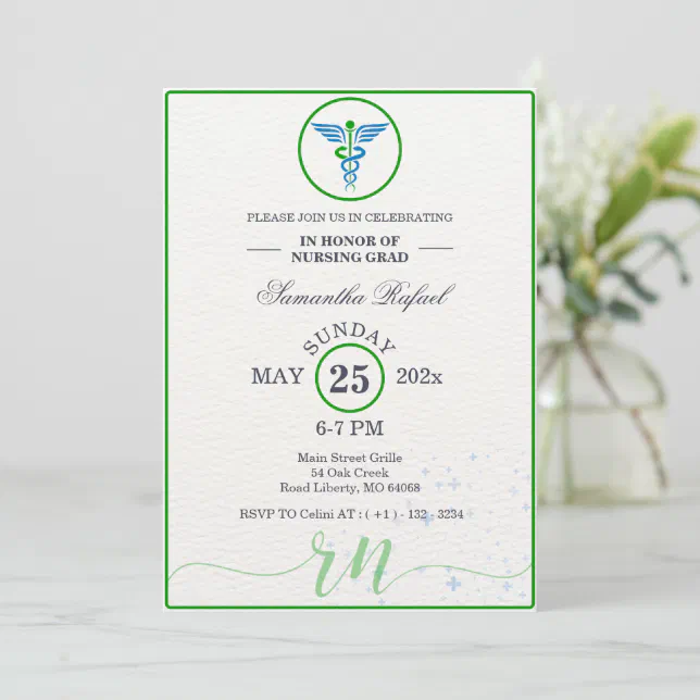 Formal Green Nursing Graduate Class of 2026 Invitation | Zazzle