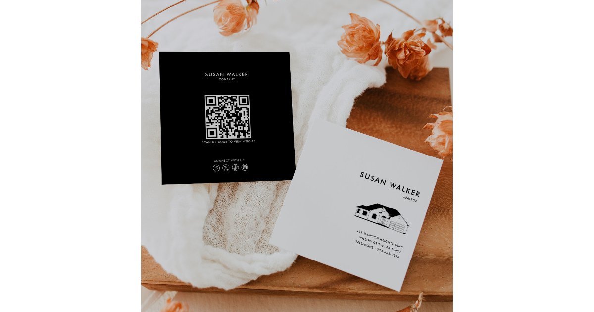 Formal Minimalist Black and White Realtor Square Business Card | Zazzle