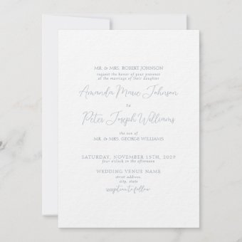 Formal Modern Calligraphy Dusty Blue Wedding Invitation | Zazzle