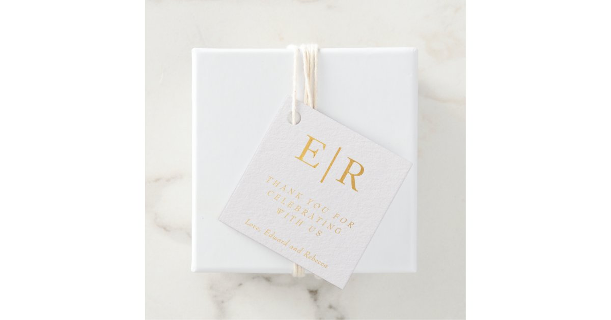 Formal Monogram Gold Simple Elegant Wedding Foil Favor Tags | Zazzle
