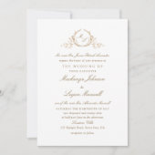 Formal Monogram White and Gold Elegant Wedding Invitation | Zazzle