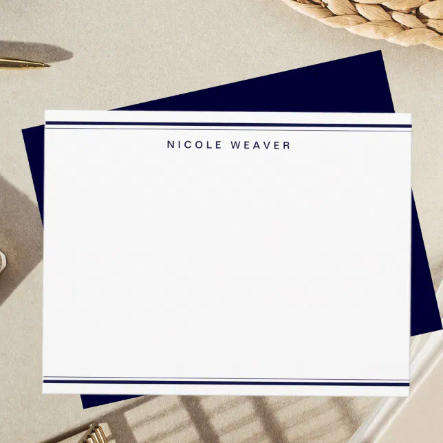 Formal Navy Blue Two Border Monogram Stationery Note Card | Zazzle