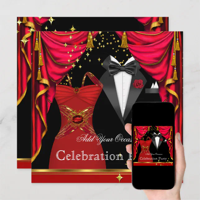 Formal Party Elegant Tuxedo Red Dress Event Invitation | Zazzle