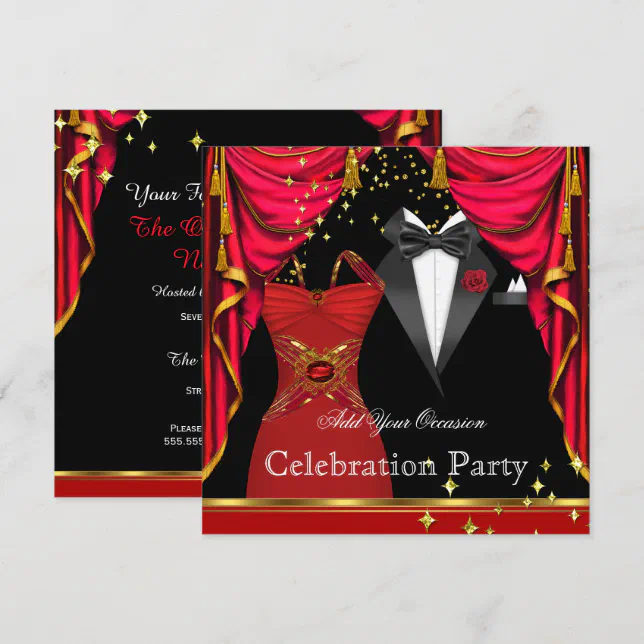 Formal Party Elegant Tuxedo Red Dress Event Invitation | Zazzle