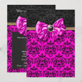 Formal pink black gold damask party invitation | Zazzle