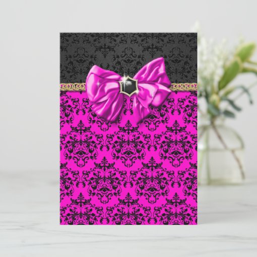Formal pink black gold damask party invitation | Zazzle
