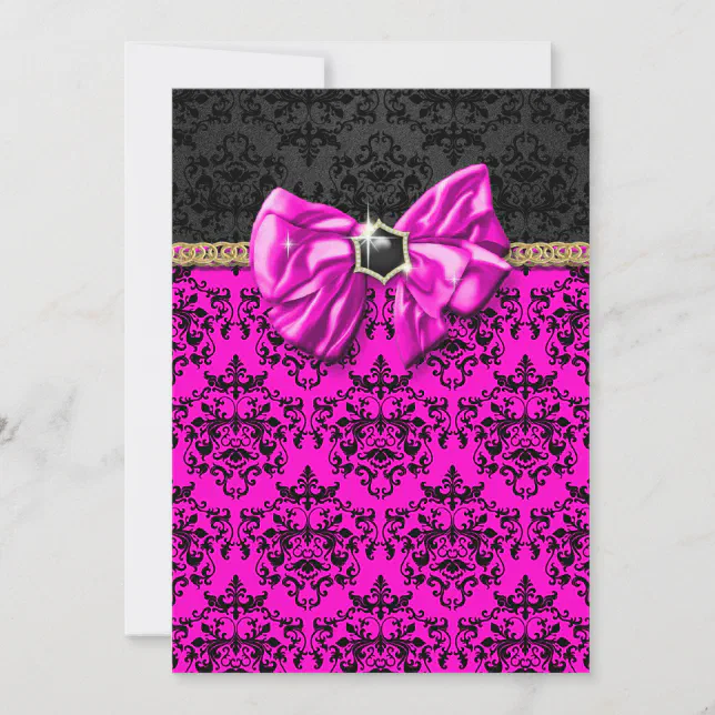 Formal pink black gold damask party invitation | Zazzle