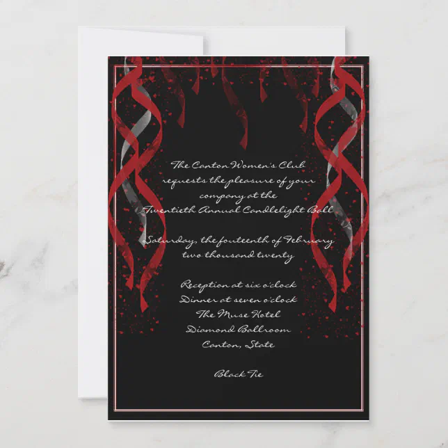 Formal Red Ribbon Heart Valentine Party Invitation | Zazzle