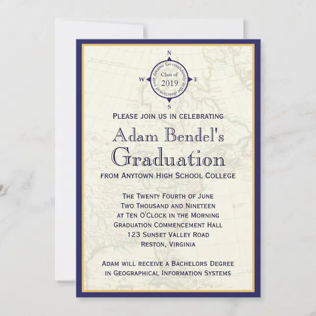 Formal Royal Compass Map Graduation Announcements | Zazzle