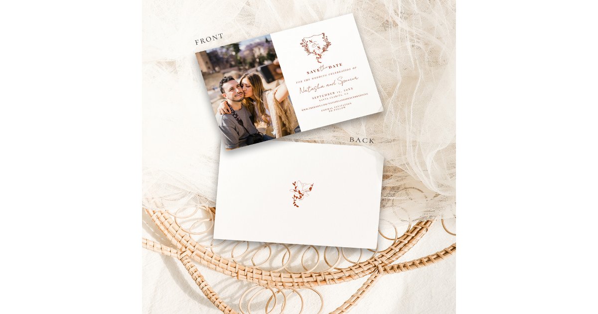 Formal Rustic Floral Crest Monogram Save The Date | Zazzle