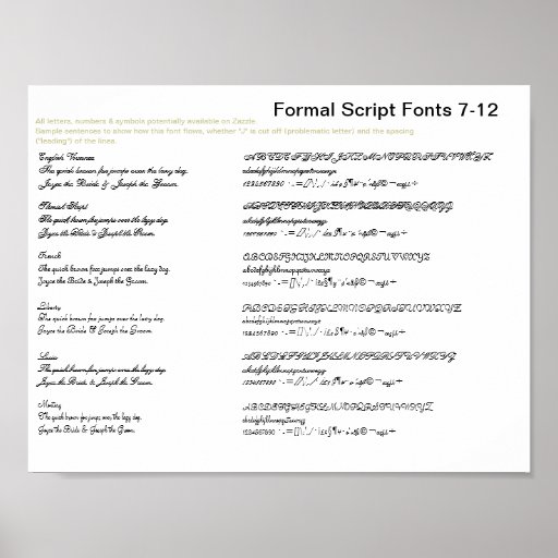Formal Script Fonts 7-12 Print | Zazzle