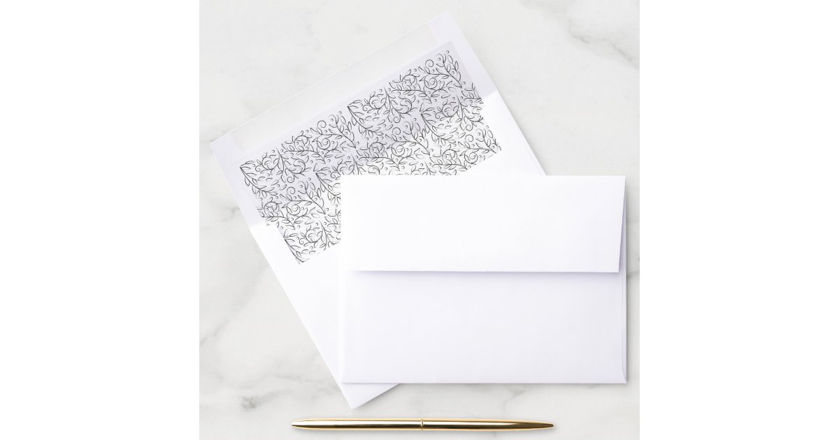 Formal Scrolling Leaves Black and White Wedding Envelope Liner | Zazzle