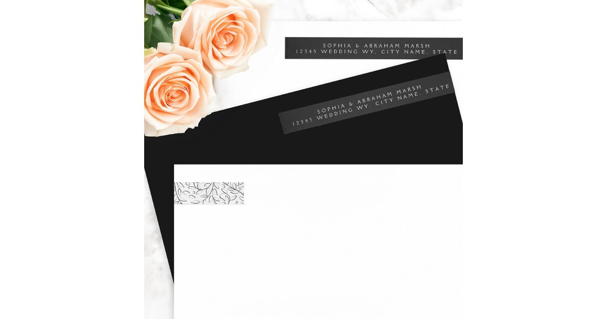 Formal Scrolling Leaves Black and White Wedding Wrap Around Label | Zazzle