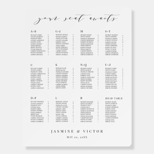 Formal Seating Chart Wedding Reception Table Sign | Zazzle